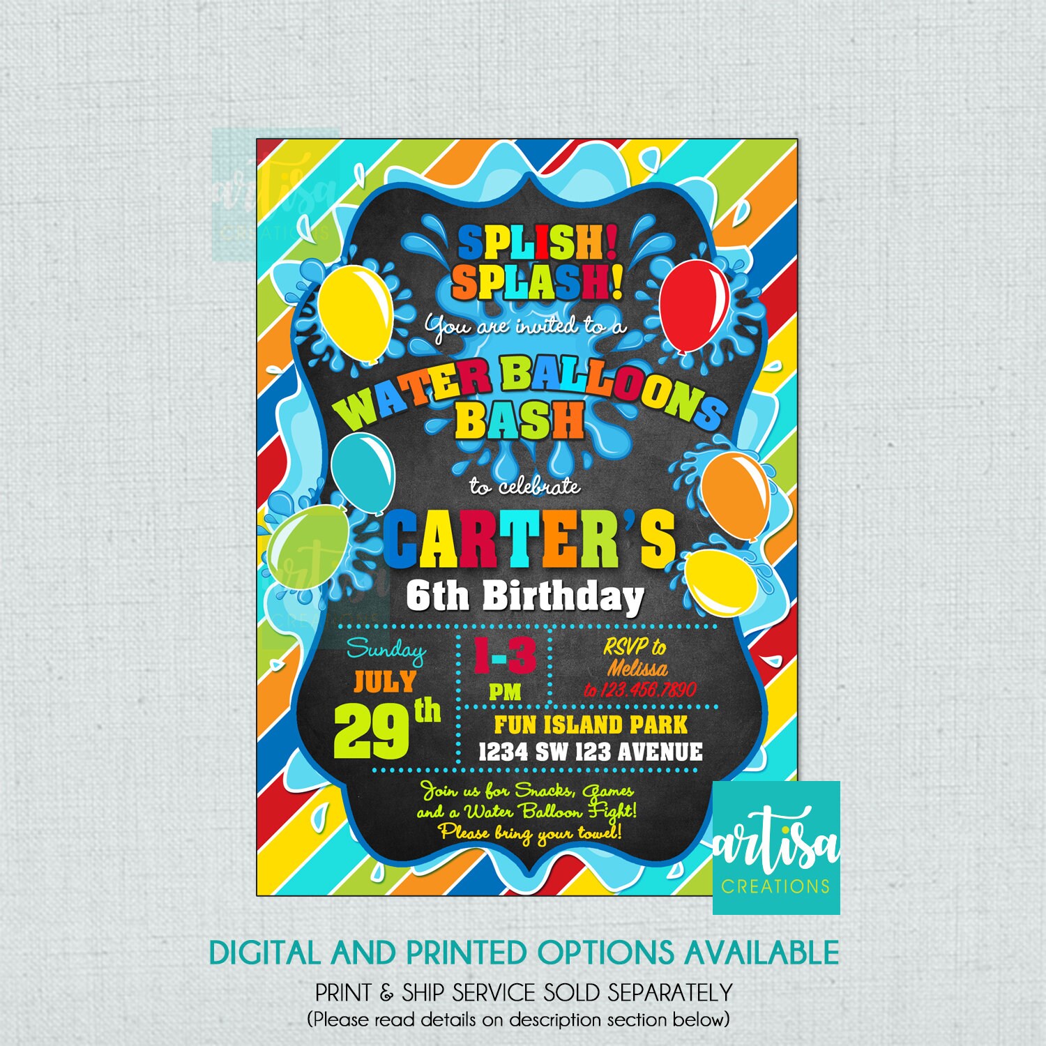 Water Balloons Party Invitation, Splish Splash Water Balloons ...