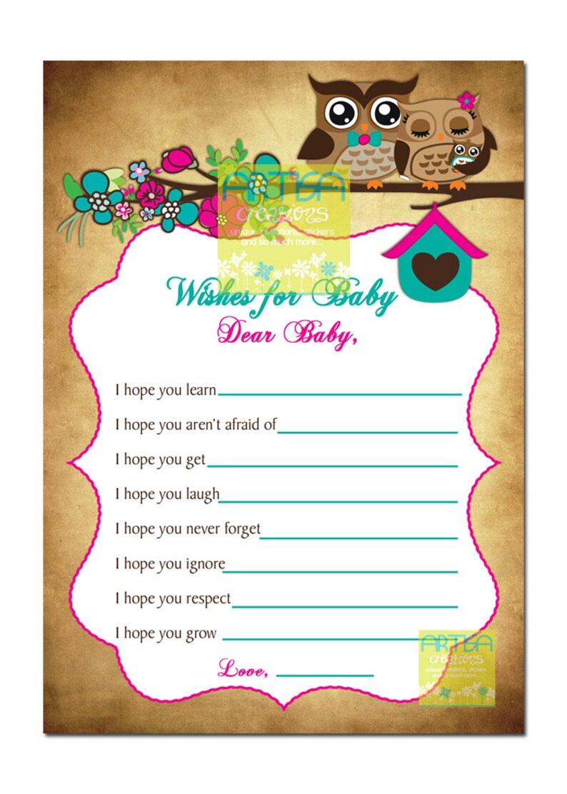 Owls Baby Shower Bingo - Owls and Flower Baby Bingo - Owl Baby Shower ...