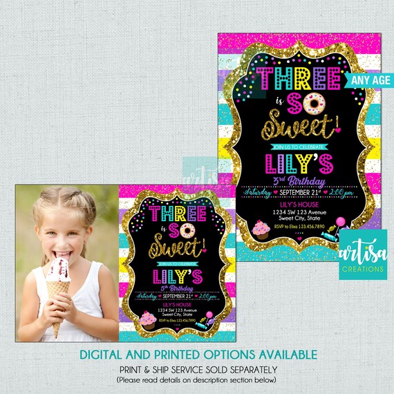 Three is Sweet Birthday Invitation 3 is so Sweet Invitation | Etsy
