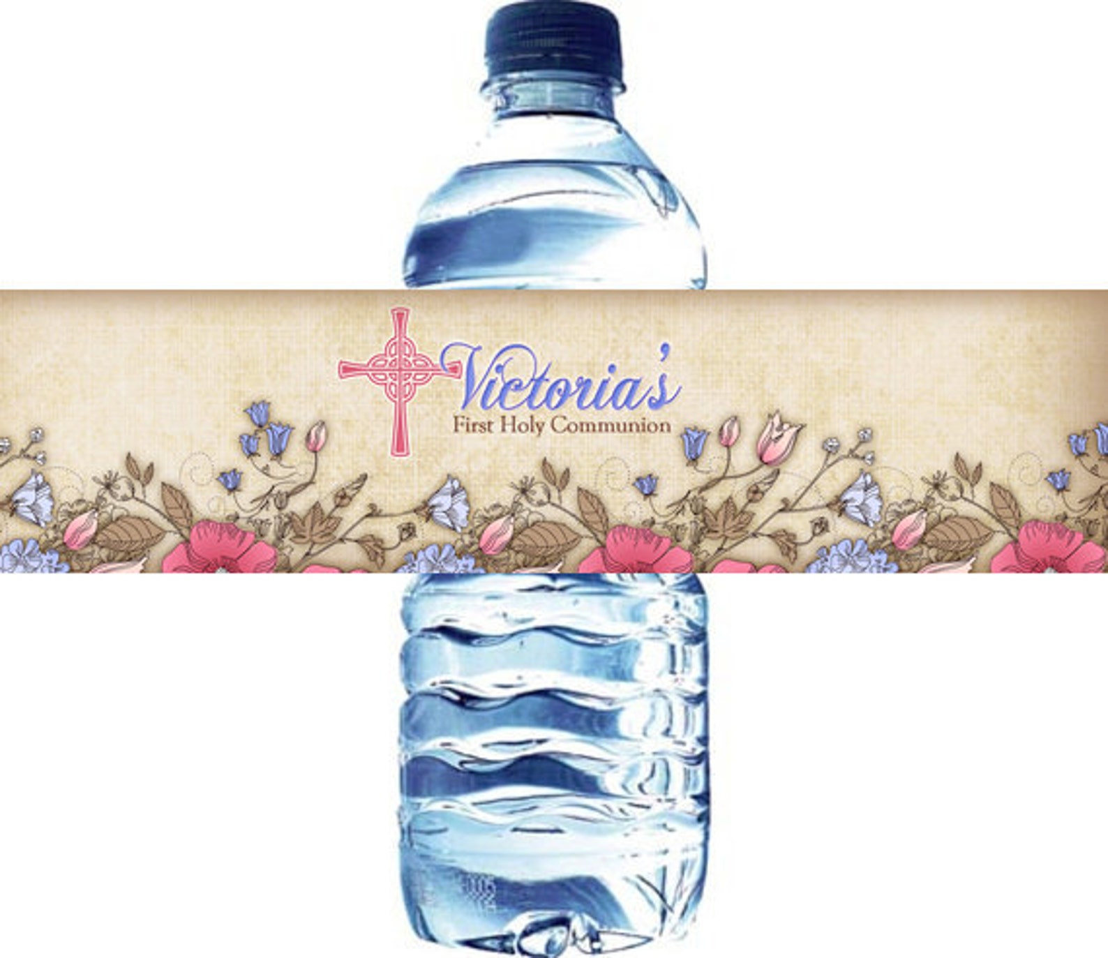 Water Bottle Label Girl's First Communion, Rustic First Holy Communion ...