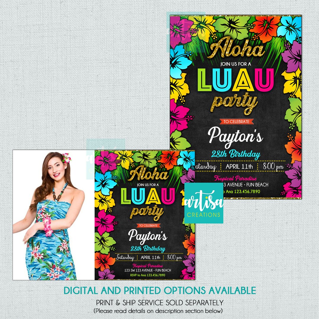 Luau Invitation, Luau Party Invitation, Luau Birthday Invitation, Luau ...