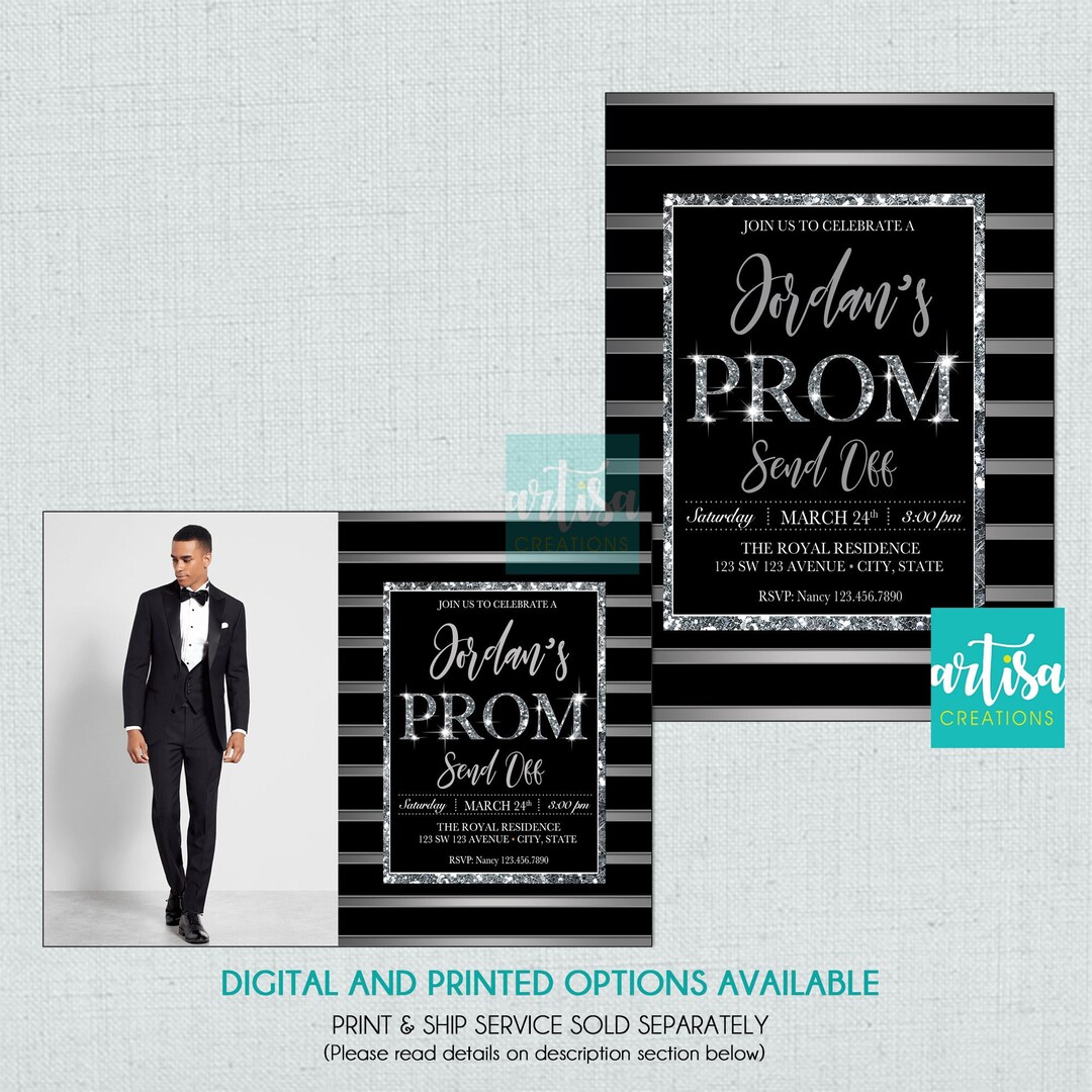 Prom Send off Invitation, Black Prom Send off Invitation, Black Silver ...