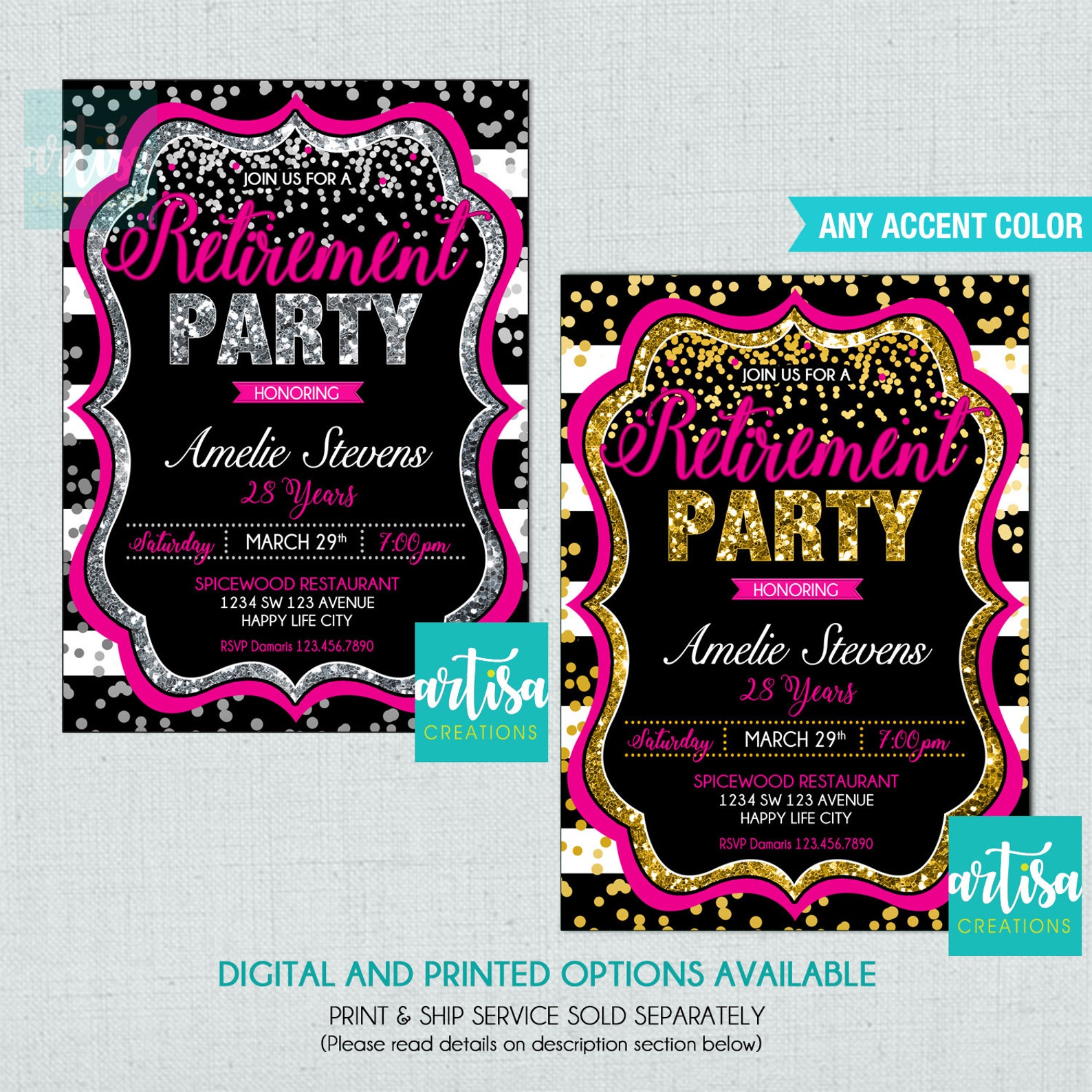 Retirement Invitation Hot Pink Retirement Invitation Woman - Etsy