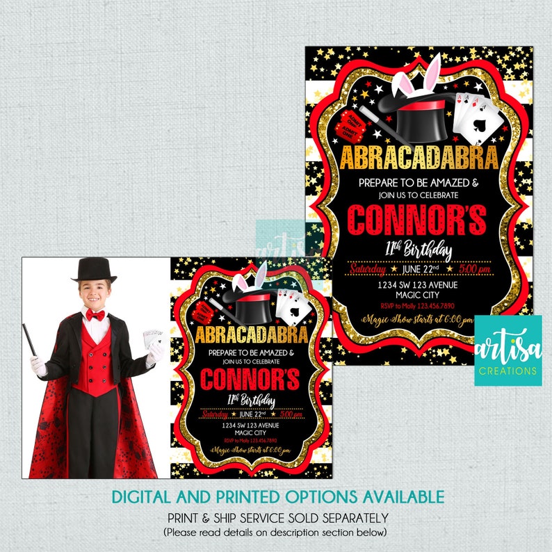 Magic Invitations Magic Birthday Invitation Magician Party | Etsy