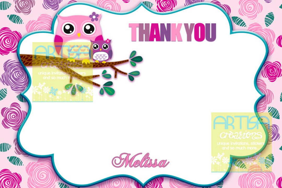 Pink Owl Thank You Card - Owl Baby Girl Thank You Card - Pink and ...