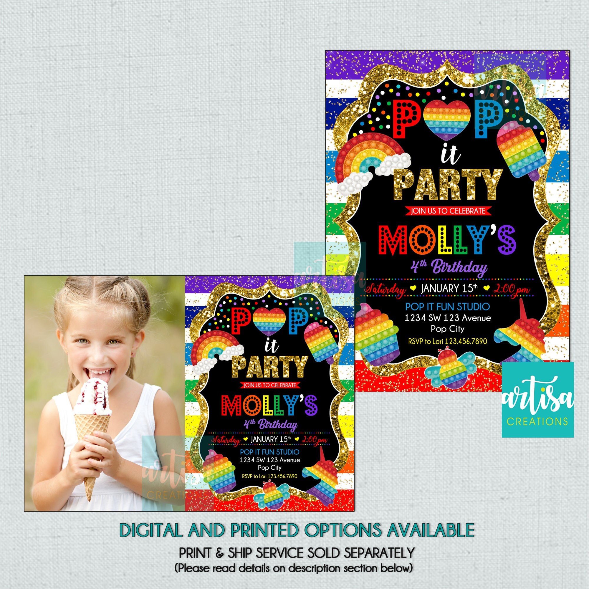 Pop It Invitation, Pop It Birthday Invitation Rainbow Colors, Pop It ...