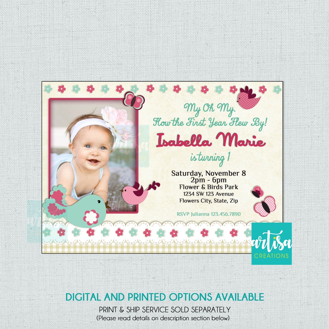 Birds Invitation Birds Birthday Invitation Birds and Flowers - Etsy