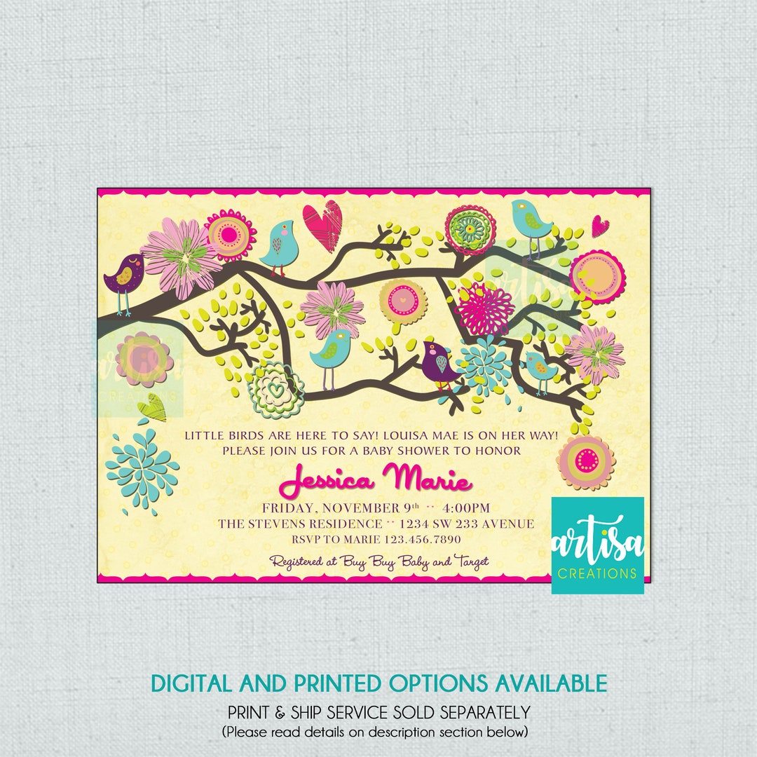 Birds Baby Shower Invitation, Spring Baby Shower Invitation, Vintage ...