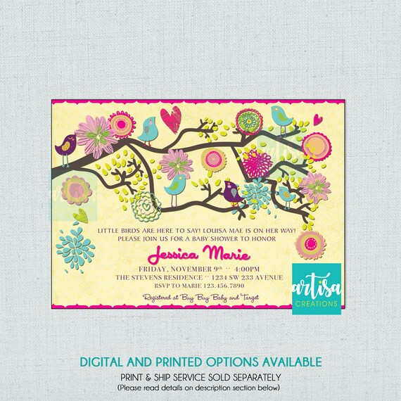 Spring Bird Theme Baby Shower Invitations Birds And Banners Baby