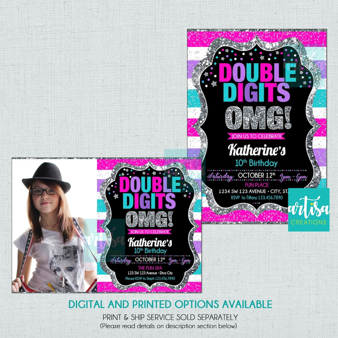 Double Digits Invitation, 10th Birthday Invitation, Girl 10th Birthday ...