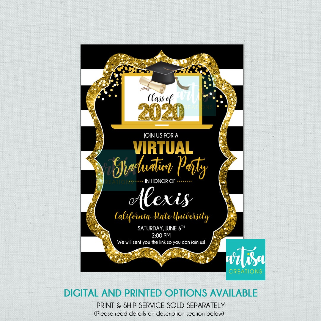 Virtual Graduation Invitation, Virtual Black Gold Virtual Graduation ...