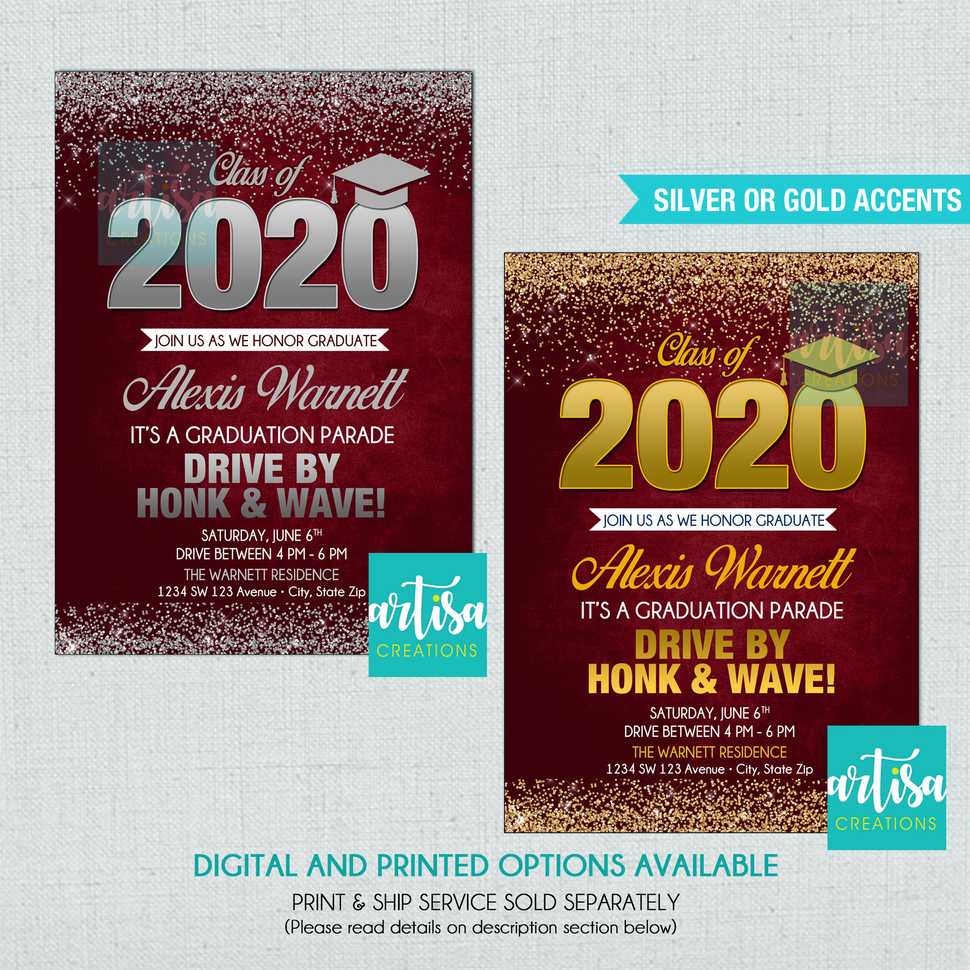 Burgundy Gold and Silver Graduation Parade invitation Burgundy ...