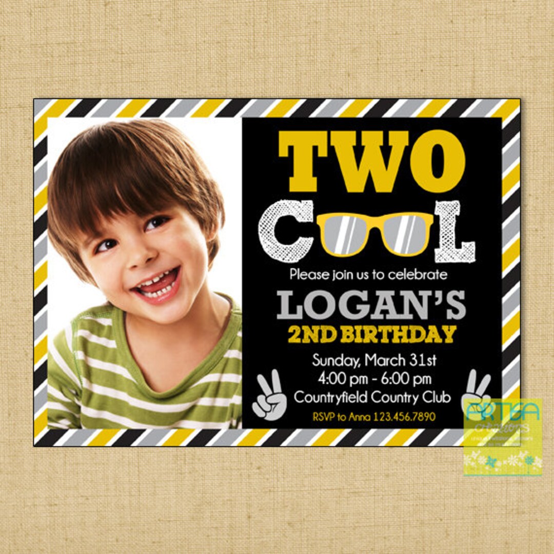 Two Cool Invitation, Two Cool Birthday Invitation, Two Cool 2nd ...