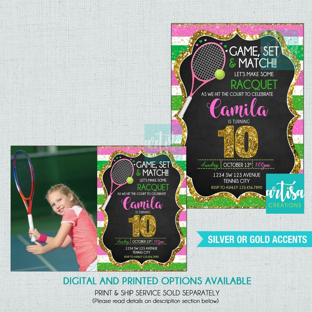 Tennis Birthday Invitation Printable File DIY, Tennis Birthday ...