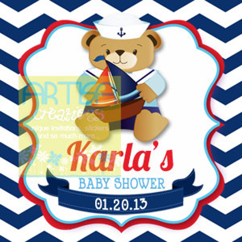 Chevron Nautical Bear Navy and Red Water Bottle Label - Nautical Teddy ...