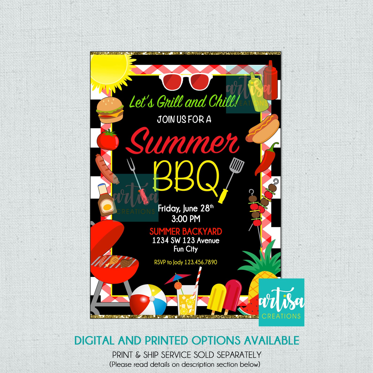 Summer BBQ Invitation Summer Bbq Birthday Invitation - Etsy