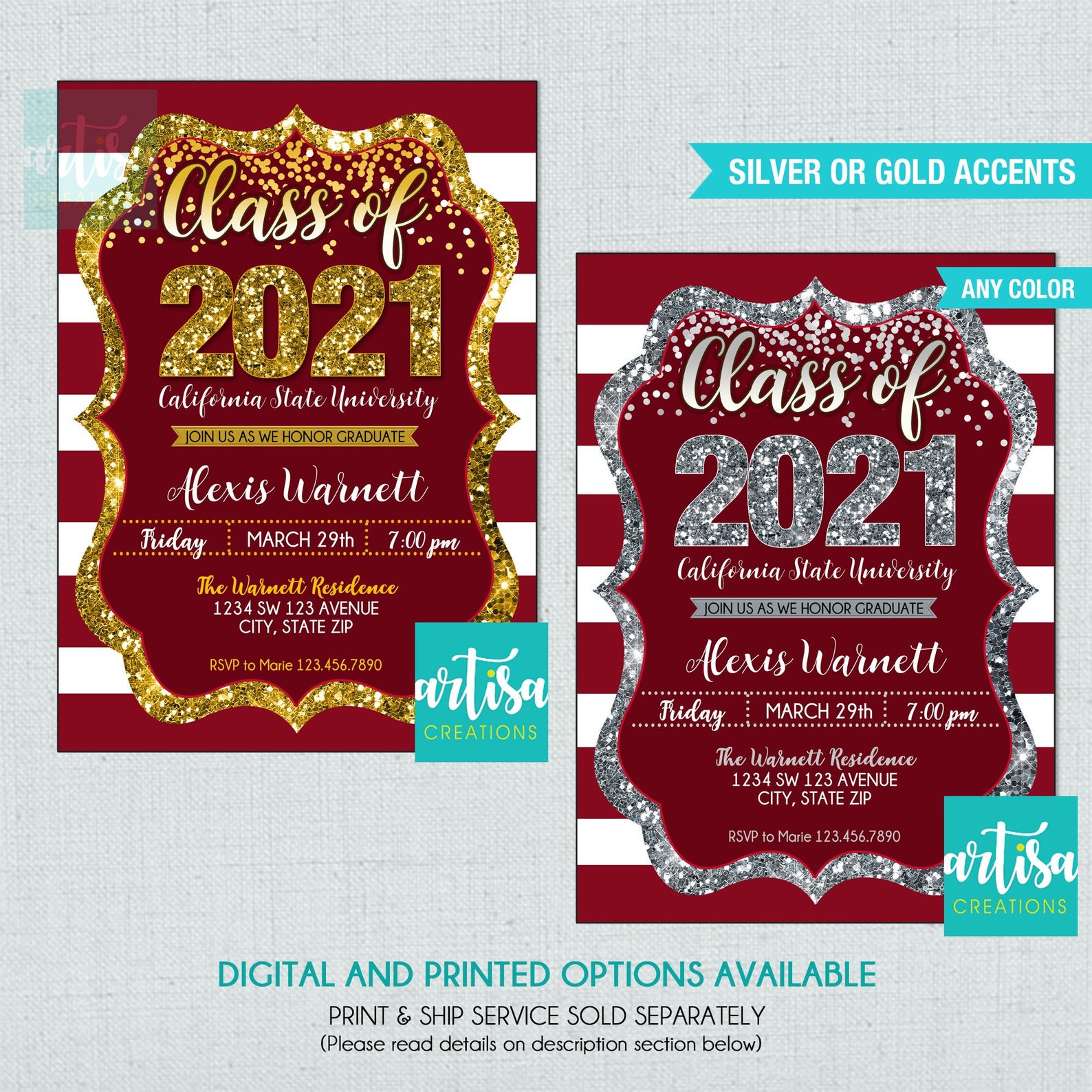 Burgundy Graduation Invitation Burgundy Gold Graduation | Etsy