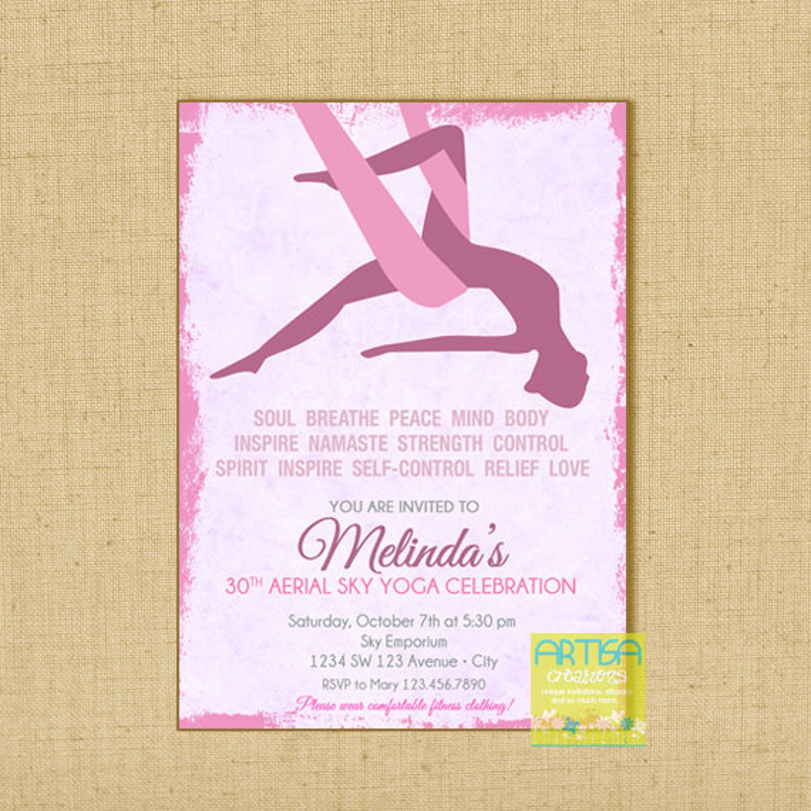 Aerial Yoga Invitation, Aerial Yoga Birthday Invitation, Yoga Party ...