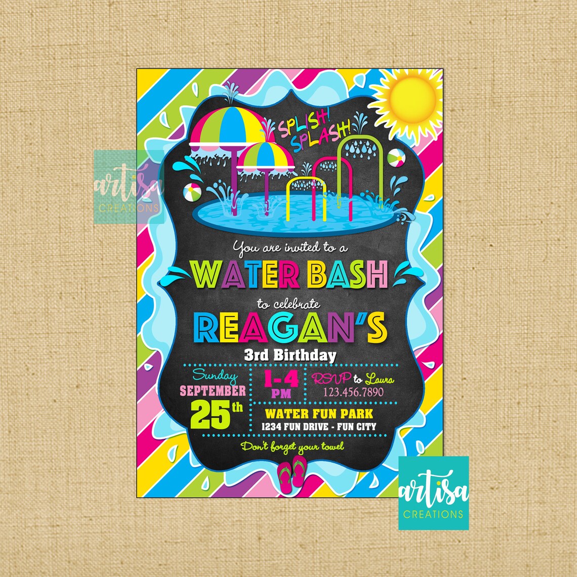 Water Bash Invitation, Splash Splash Invitation, Water Park Birthday ...