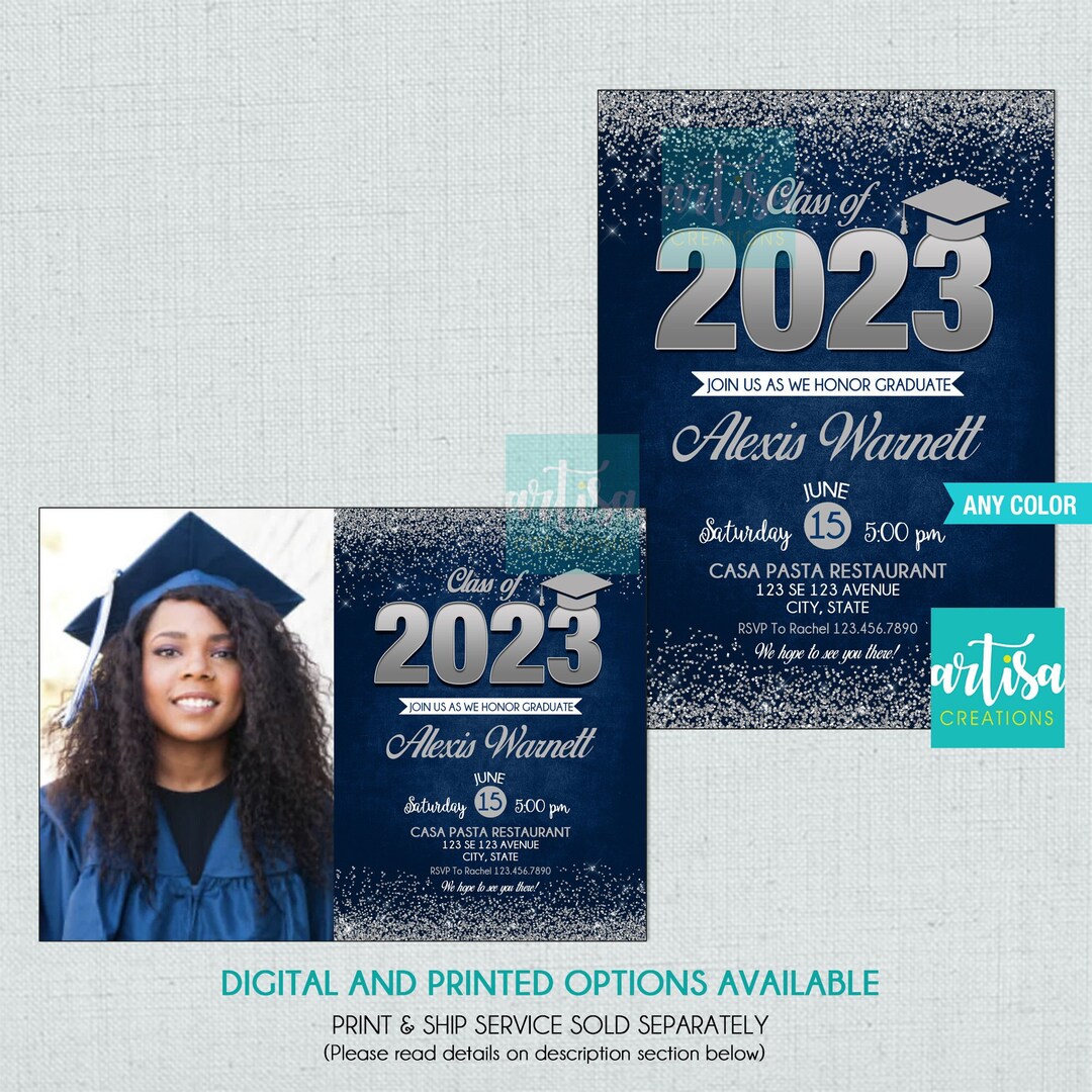 Navy and Gold Graduation Invitation Navy Blue Graduation - Etsy