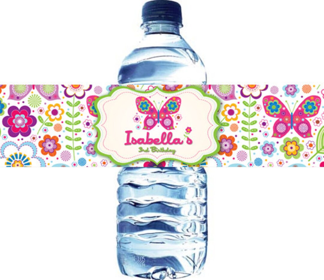Butterfly Water Bottle Label - Butterflies and Flowers Water Bottle ...