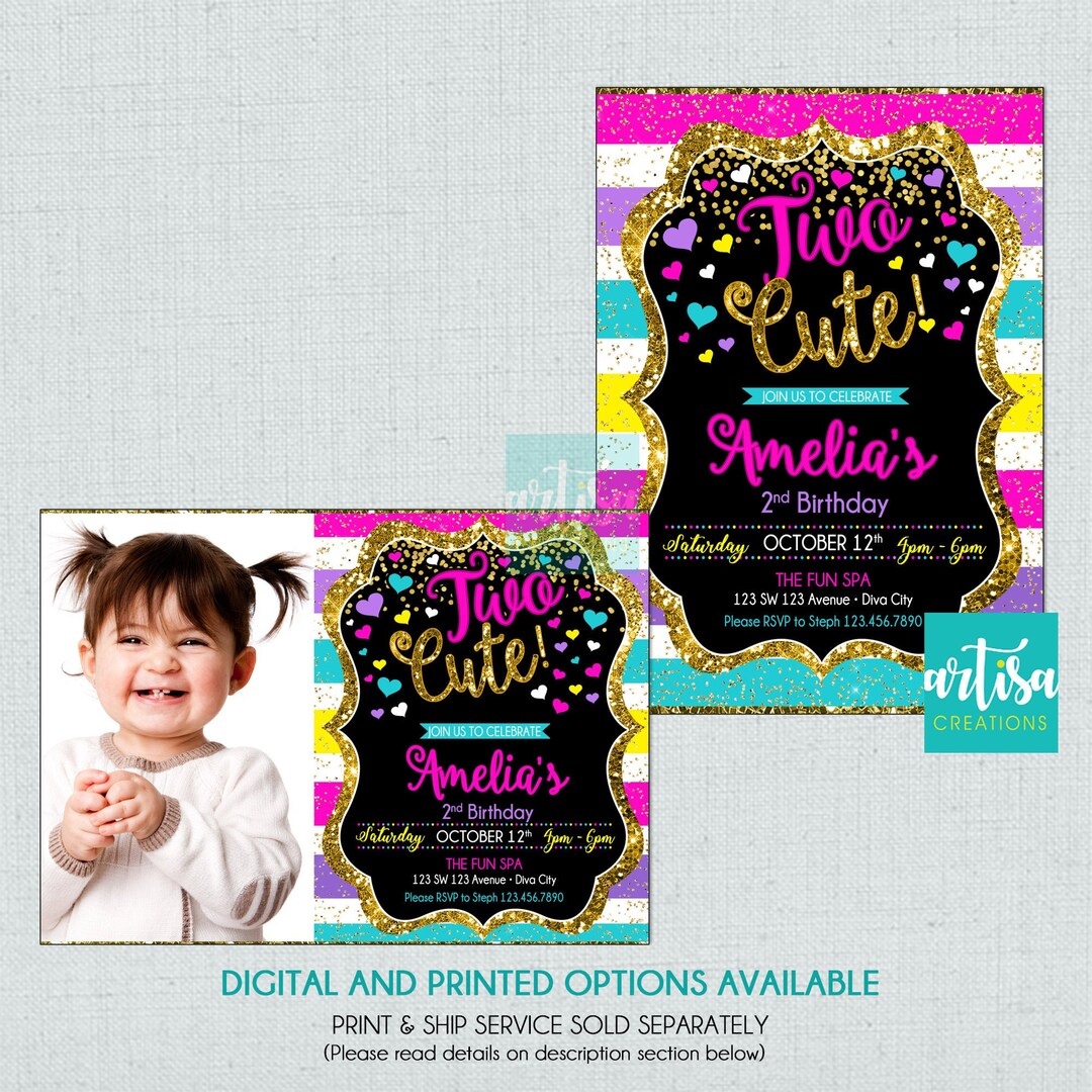 Two Cute Invitation, 2nd Birthday Invitation, Two Cute Birthday Girl ...