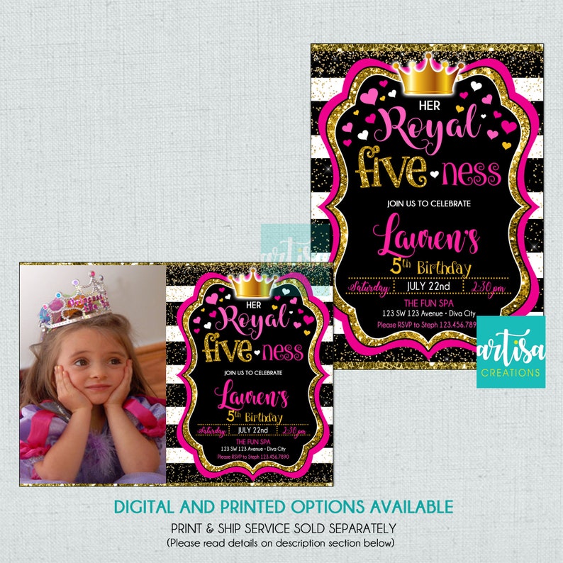 Her Royal Fiveness Invitation Princess 5th Birthday | Etsy