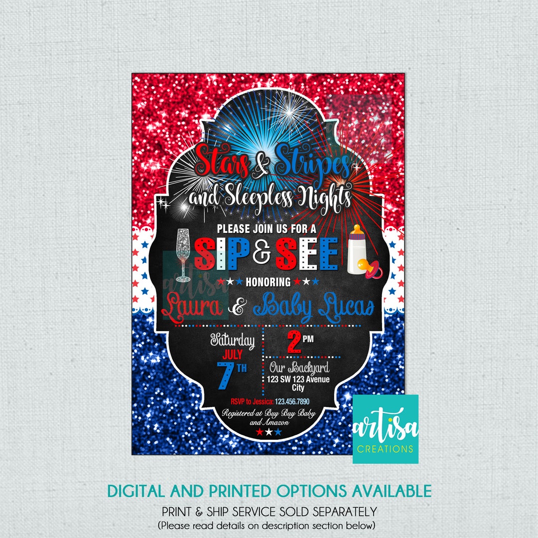 4 de julio Sip & See Invitation, 4 de julio Meet New Baby Invitation ...