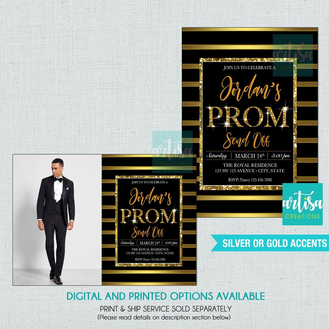 Prom Send off Invitation, Black Prom Send off Invitation, Black Gold ...