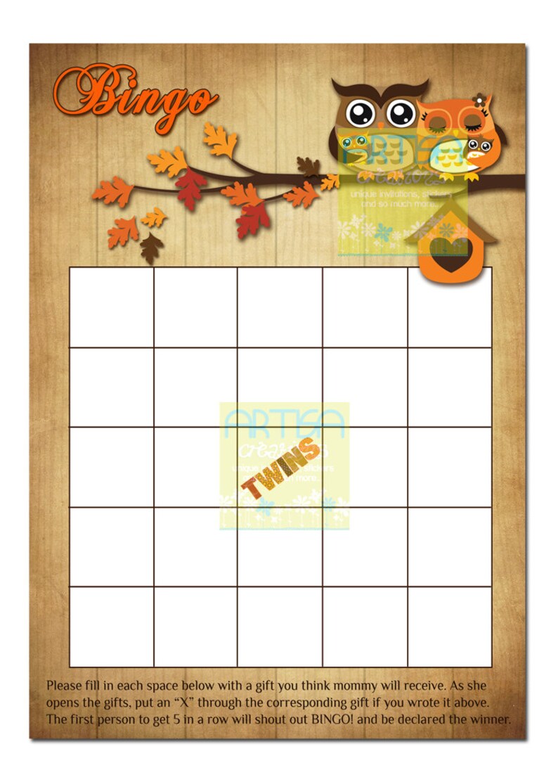 Fall Owls Baby Shower Bingo Fall Twins Owls Bingo Autumn | Etsy