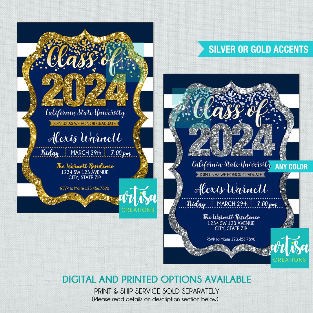 Invitación de graduación azul marino, invitación de graduación de oro ...