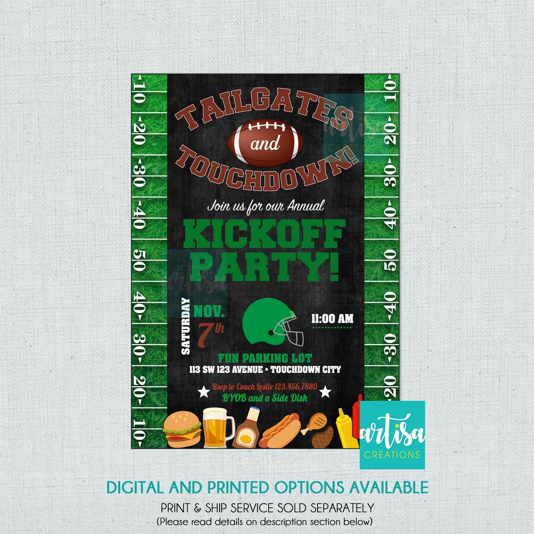 Football Invite, Tailgates and Touchdowns Kick off Party Invitation ...