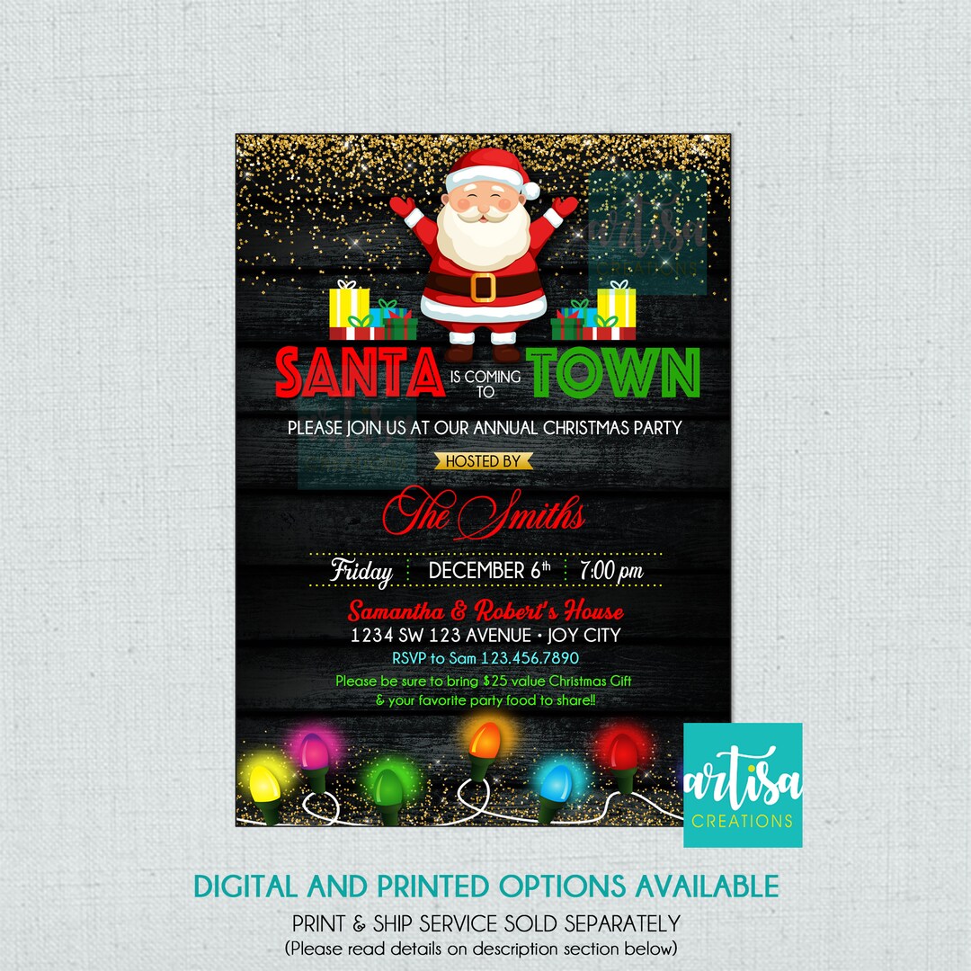 Santa is Coming to Town Invitation, Santa is Coming to Town Party ...