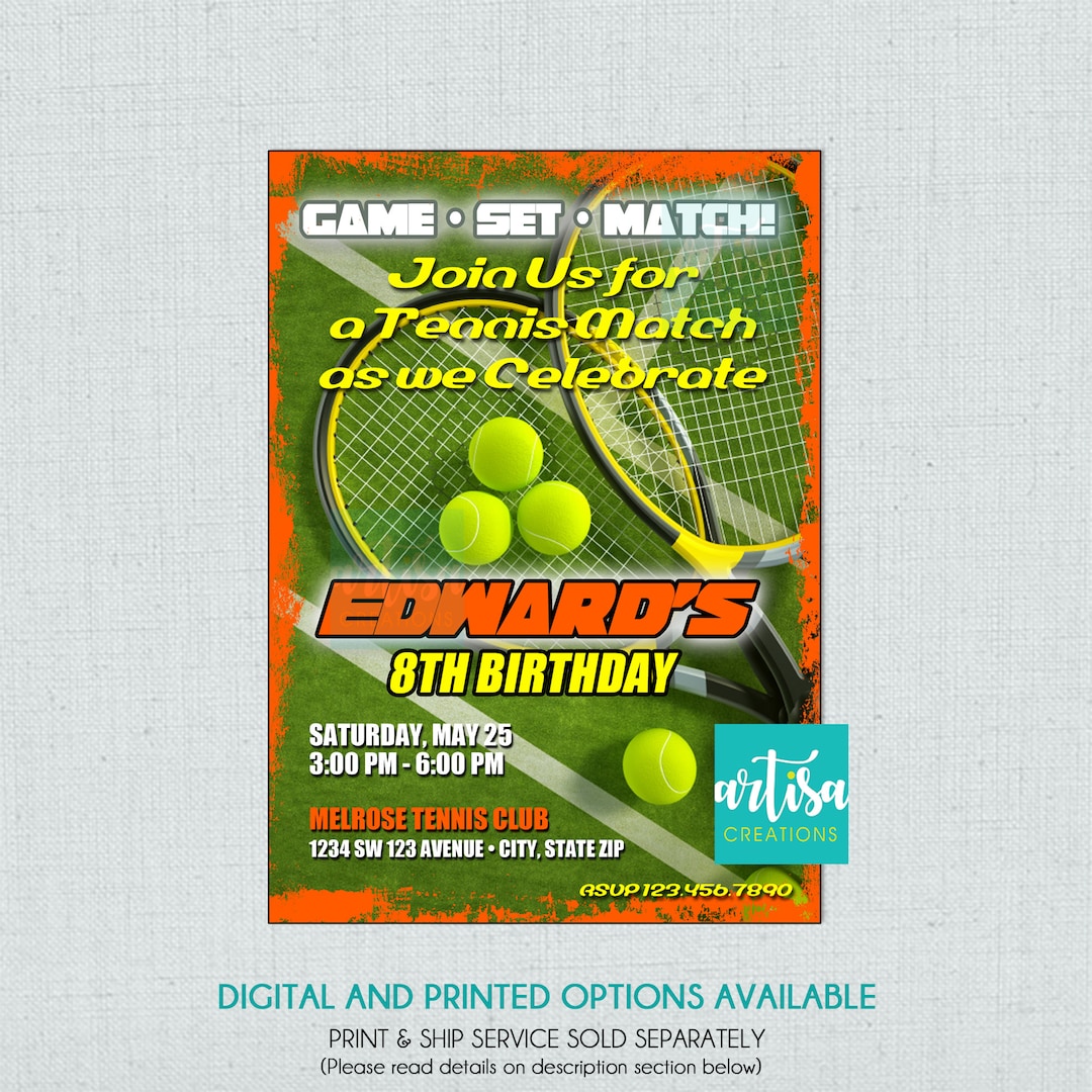 Tennis Birthday Invitation Printable File DIY, Tennis Birthday ...