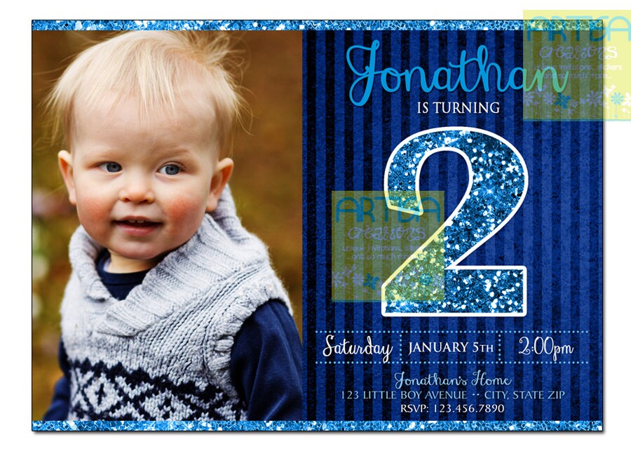 Blue Birthday Invitation Sparkling Blue Boy Birthday - Etsy