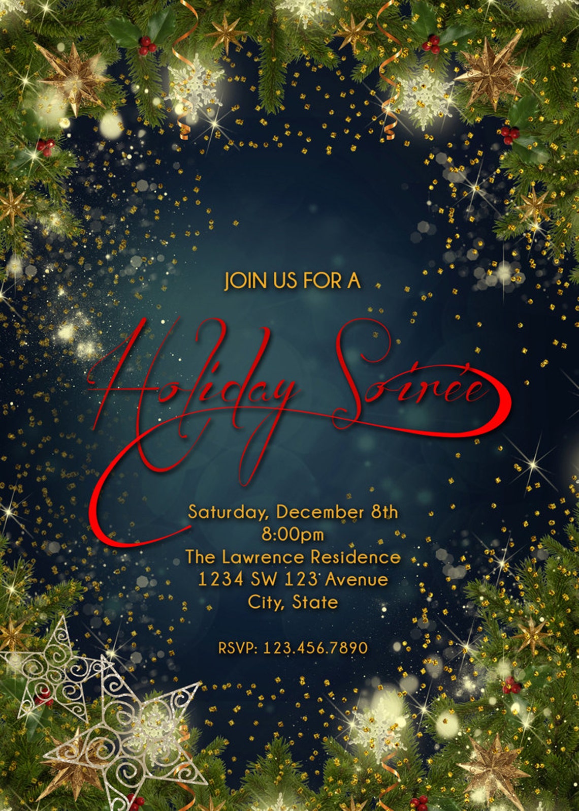 Holiday Soiree Invitation - Holiday Party Invitation - Christmas Party ...