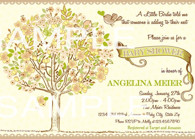 Ivory and Green Tree and Birds Baby Shower Wishes for Baby - Etsy