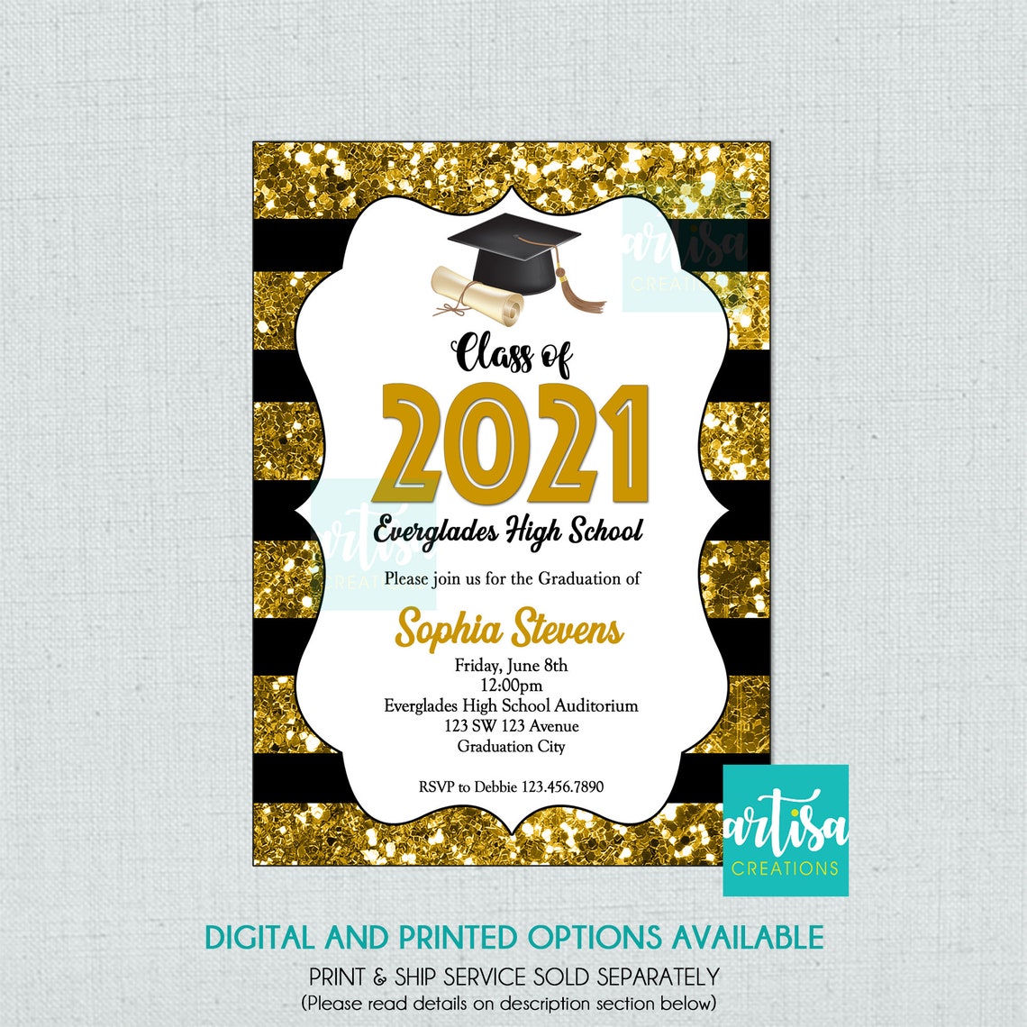 Black Gold Graduation Invitation Gold Black Graduation - Etsy