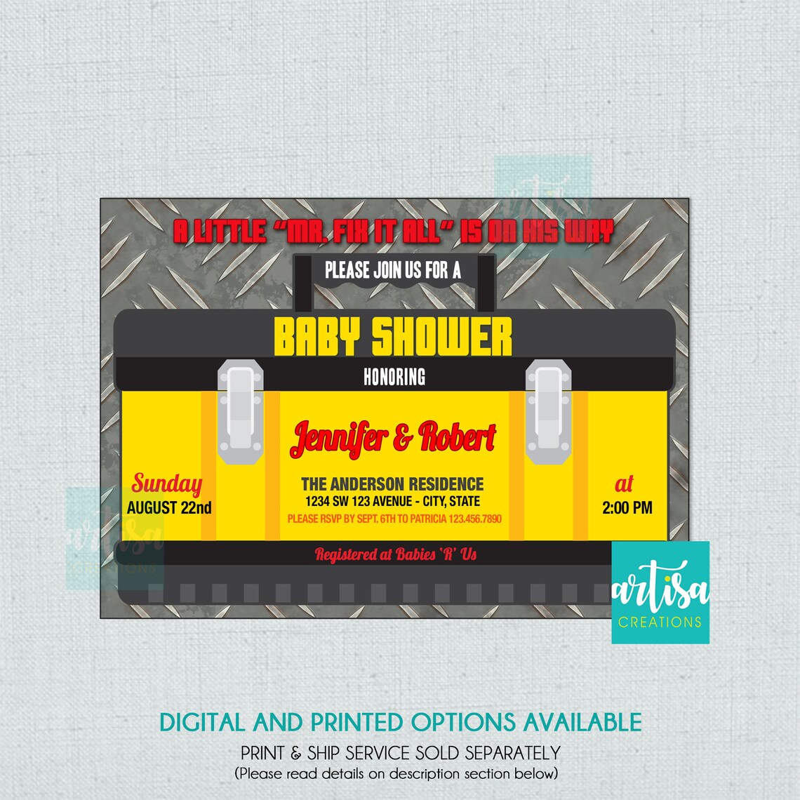 Tools Baby Shower Invitation, Tools Box Invitation, Handyman Baby ...