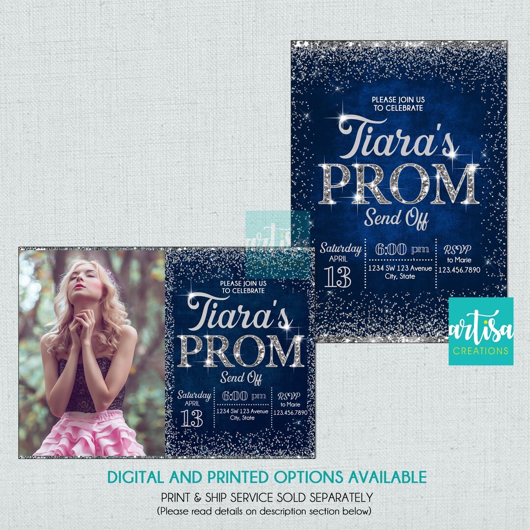 Prom Send off Invitation, Blue Silver Prom Send off Invitation, Navy ...