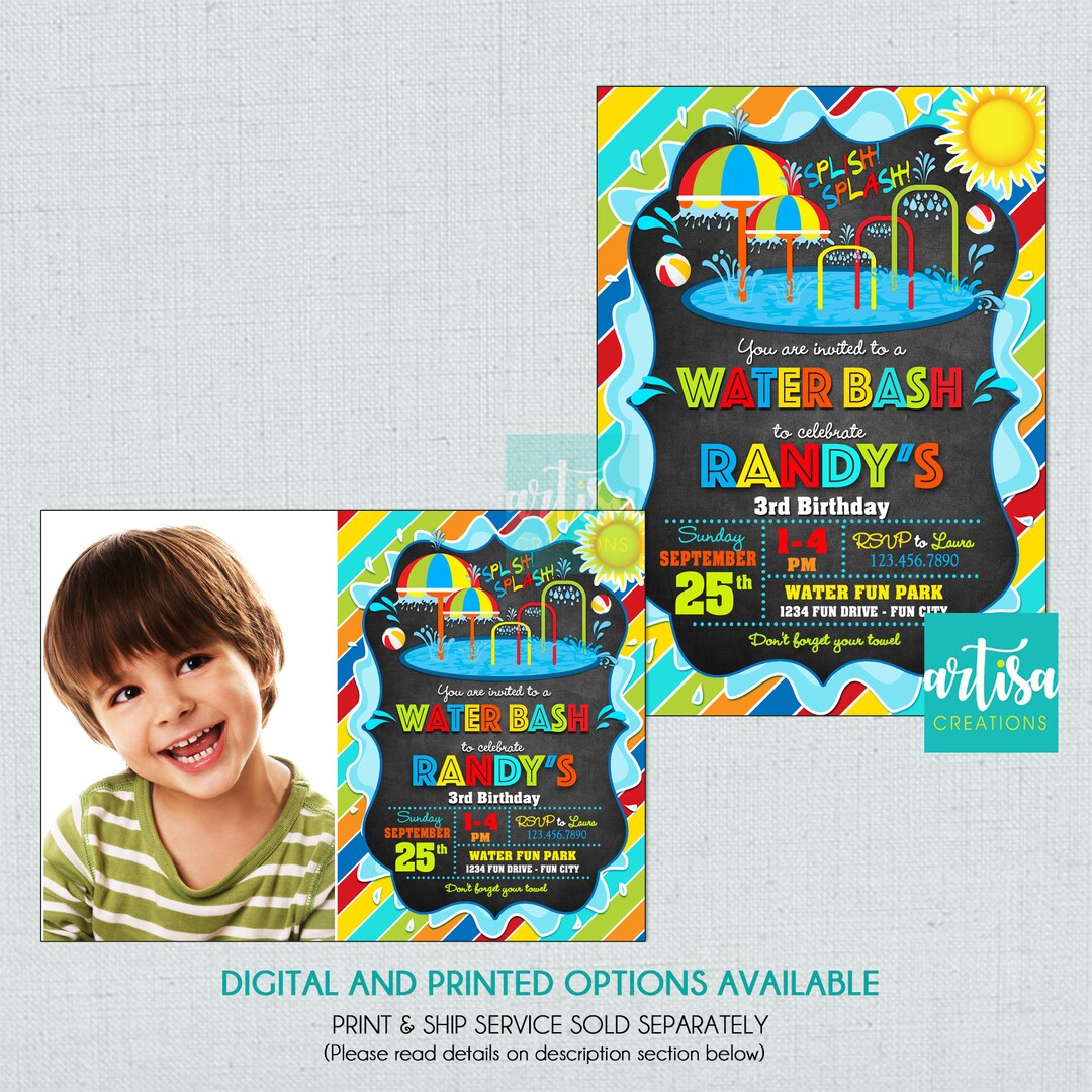 Water Bash Invitation, Splash Splash Invitation, Water Park Birthday ...
