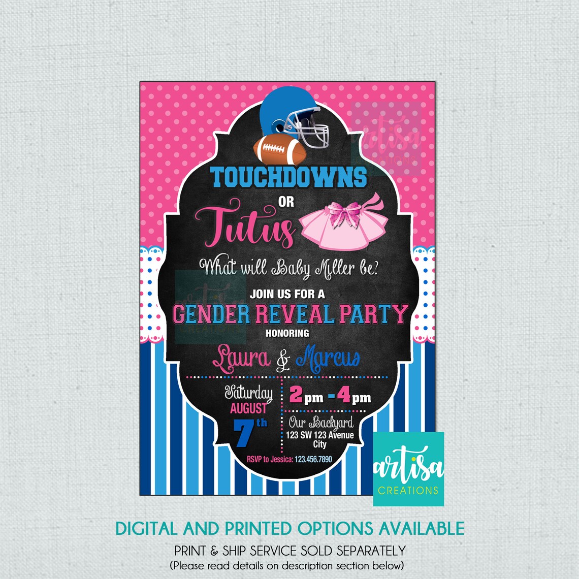 Touchdown or Tutus Gender Reveal Invitation Touchdown or - Etsy