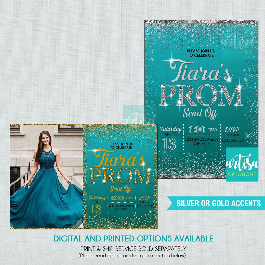 Prom Send off Invitation, Teal Gold Prom Send off Invitation, Teal Gold ...