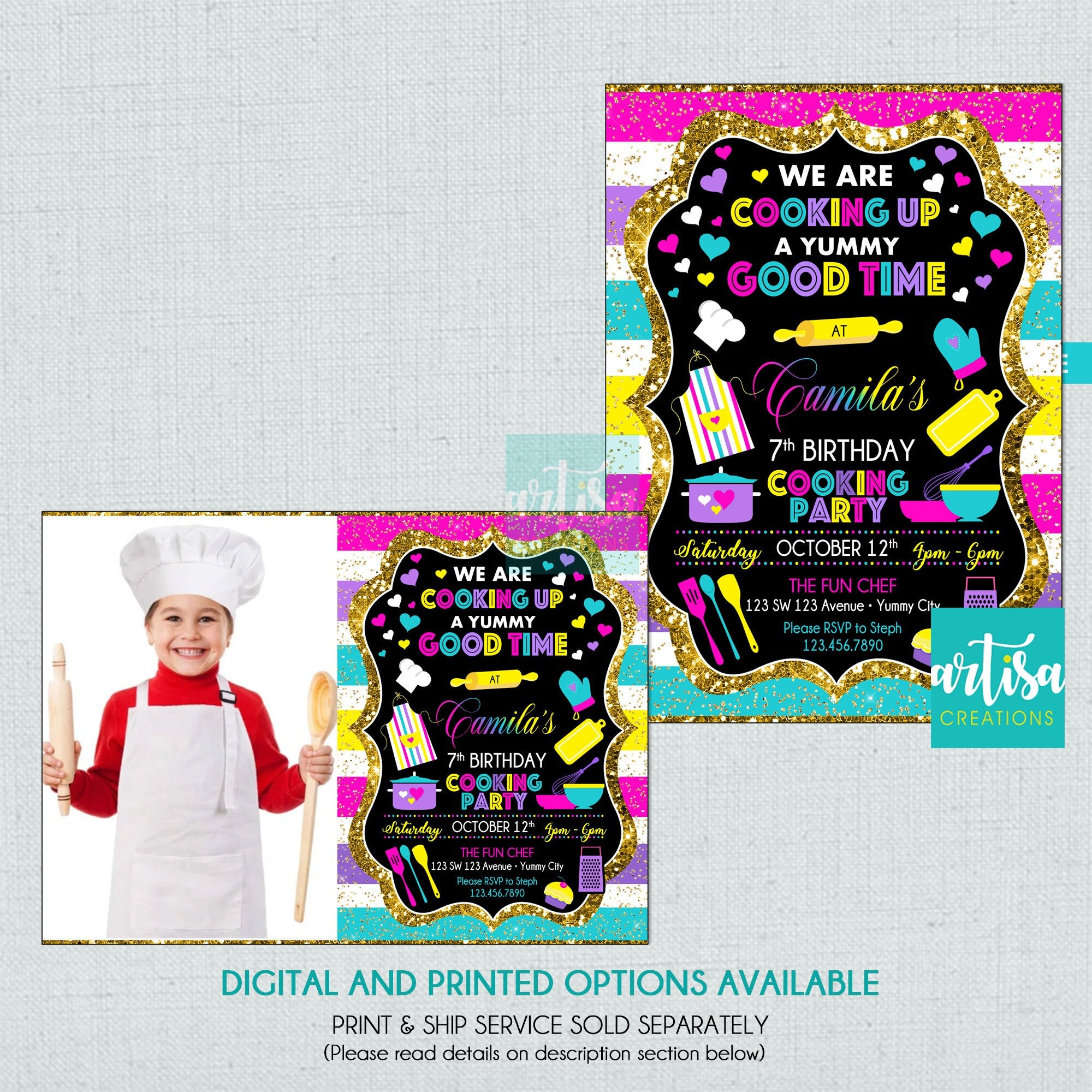 Cooking Birthday Invitation, Chef Invitation, Kids Cooking Invitation ...
