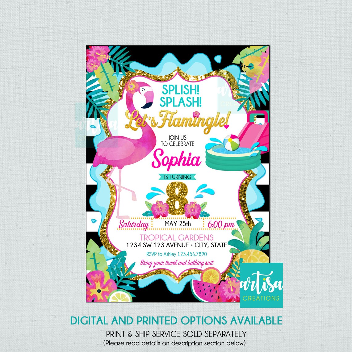 Let's Flamingle Invitation, Let's Flamingle Water Bash Invitation ...