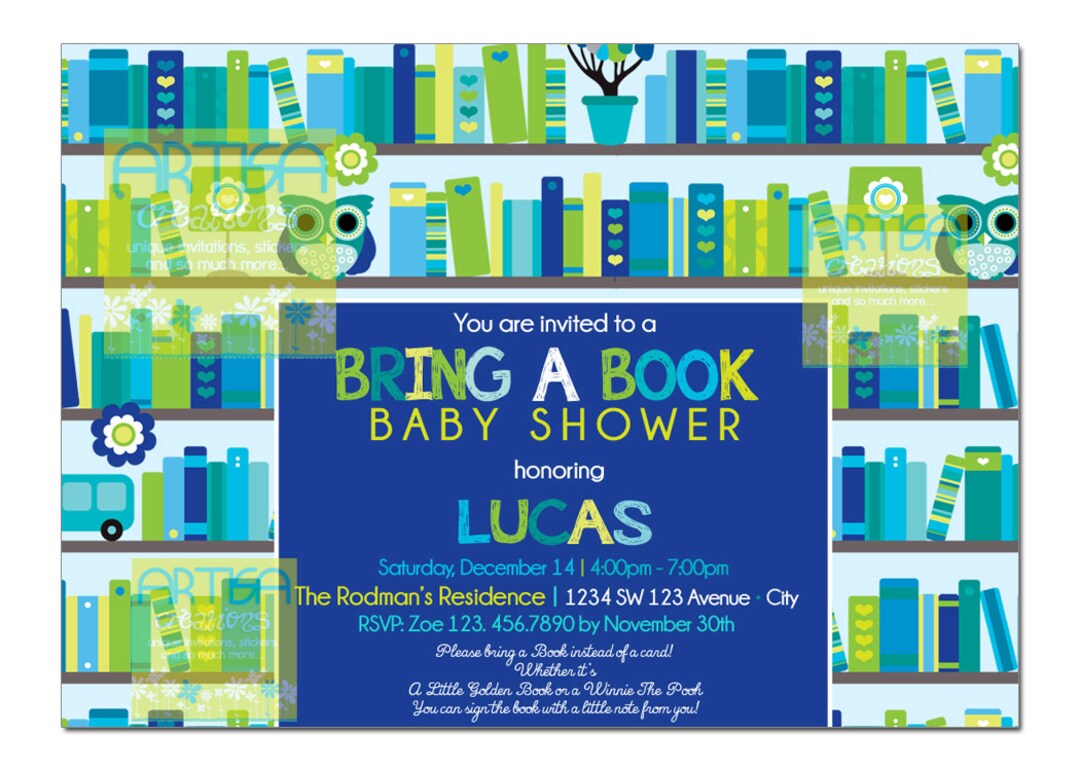Bring a Book Baby Shower Invitation - Boy Baby Shower Invitation - Boy ...