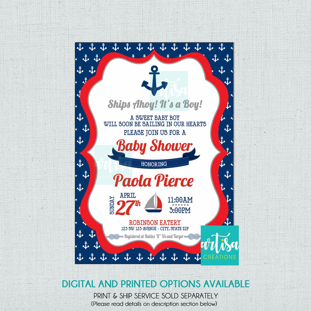 Nautical Navy Red Baby Shower Invitation, Anchor Navy and Red Baby ...