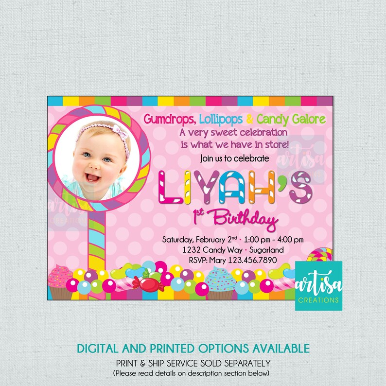 Candy Land Birthday Invitation, Candies Birthday Invitation, Candy ...