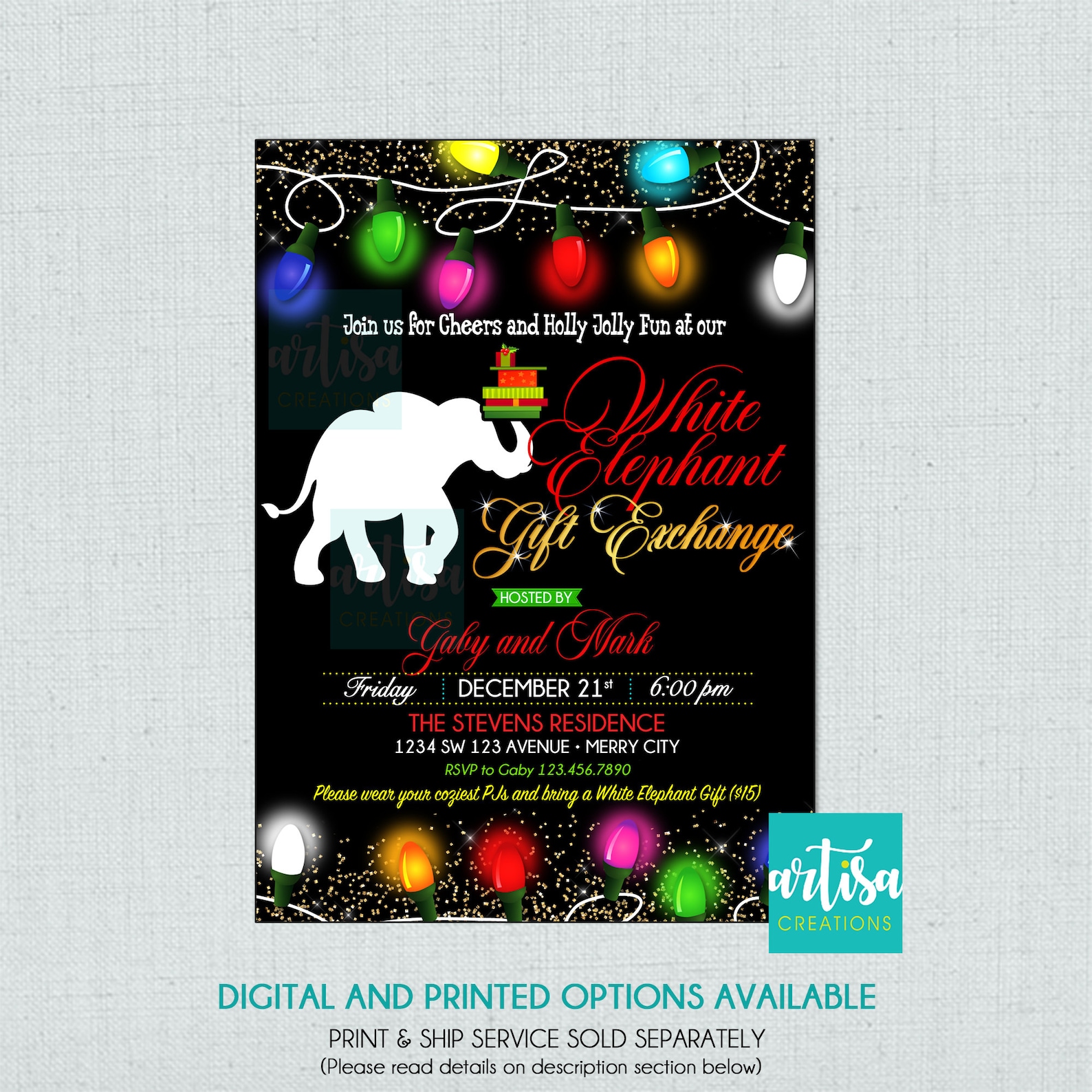 White Elephant Gift Exchange Invitation, White Elephant Gift Invitation ...
