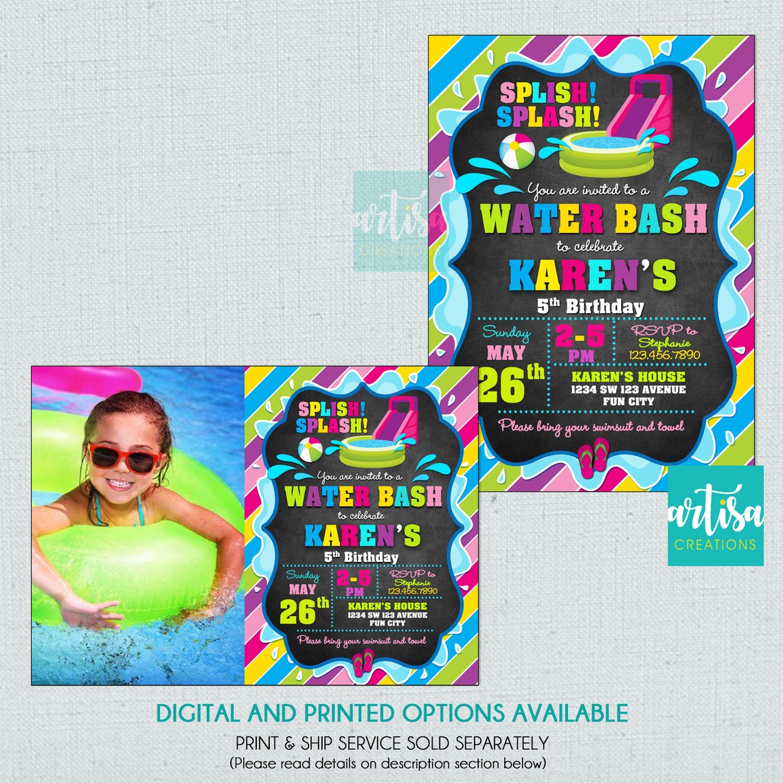 Water Slide Invitation Water Bash Invitation Splish Splash | Etsy